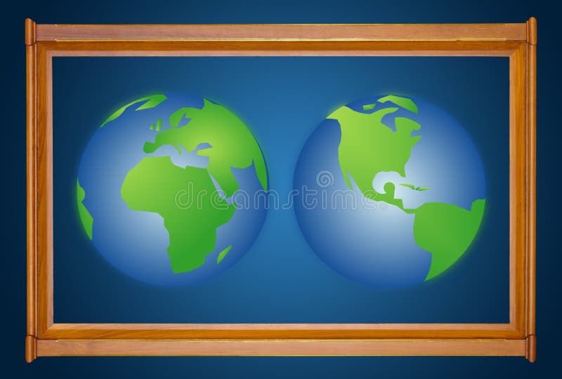 Dual Earth in Wooden Picture Modern Frame Stock Illustration ...