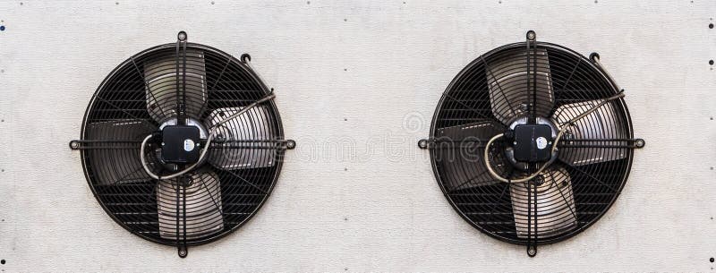 Dual Fans of Air Condensing Unit Stock Photo - Image of home, cool ...