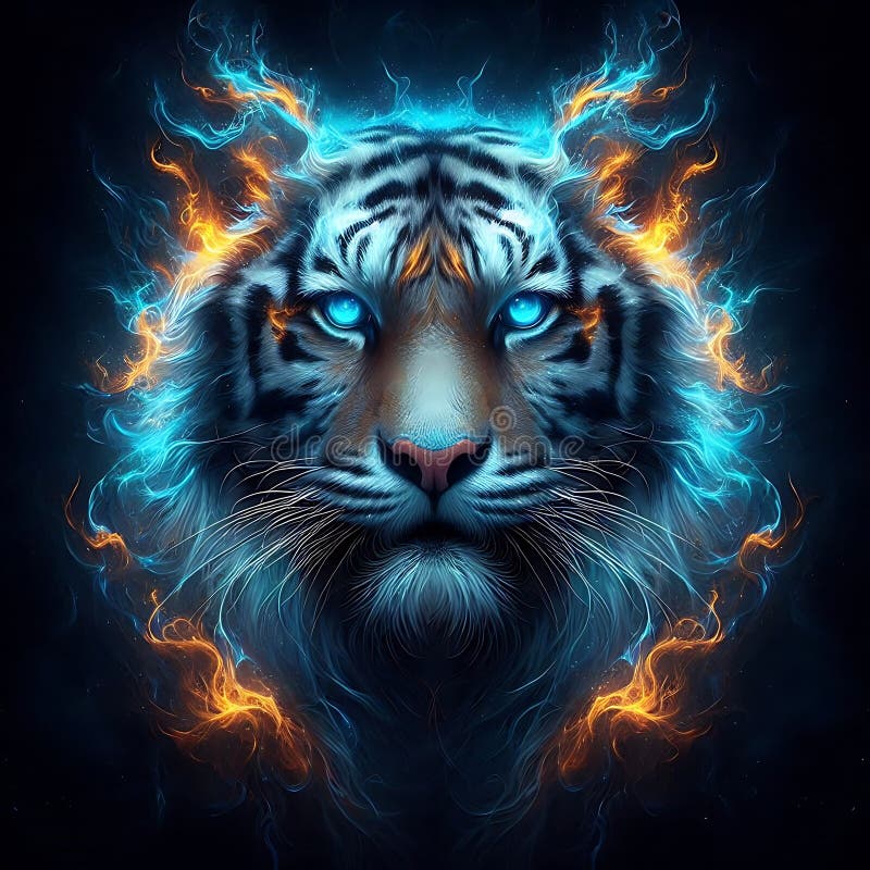 Dual-Flame Tiger with Fiery Hues Stock Illustration - Illustration of ...