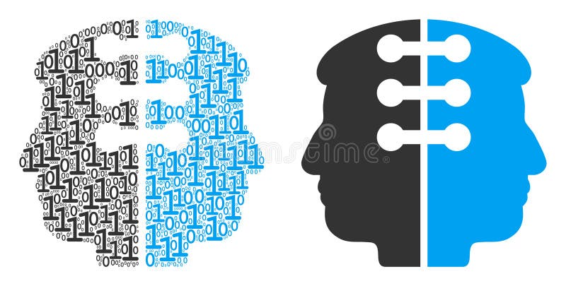 Dual Head Interface Mosaic of Binary Digits Stock Vector - Illustration ...