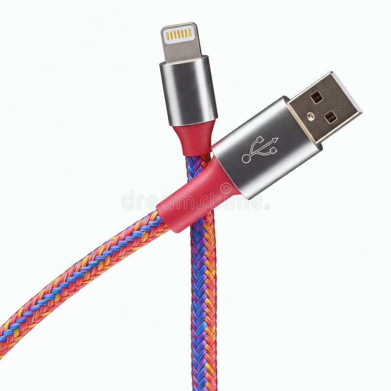 USB Cable Isolated on a White Background. 3D Illustration Front View ...