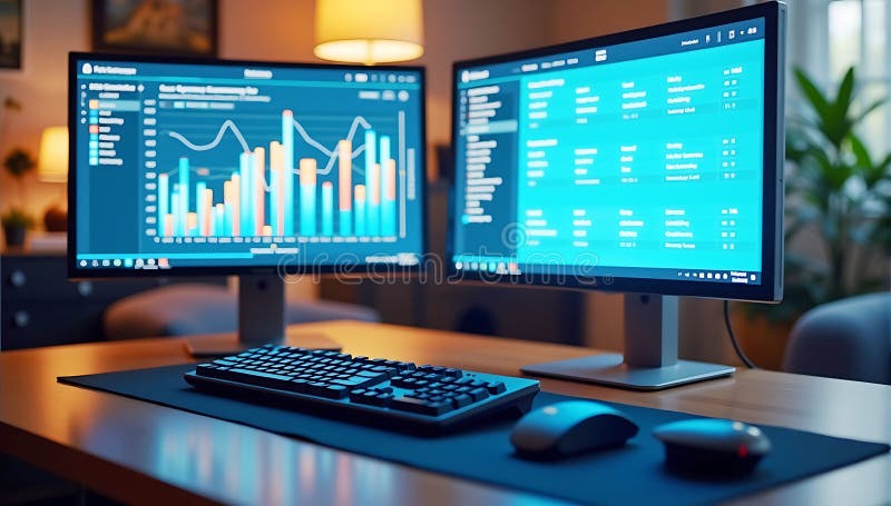 A Dual-monitor Setup Displaying Customer Analytics on One Screen and ...