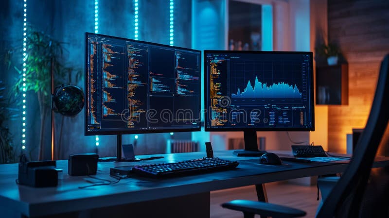 Dual Monitors Coding Data Graphs Stock Photos - Free & Royalty-Free Stock Photos from Dreamstime