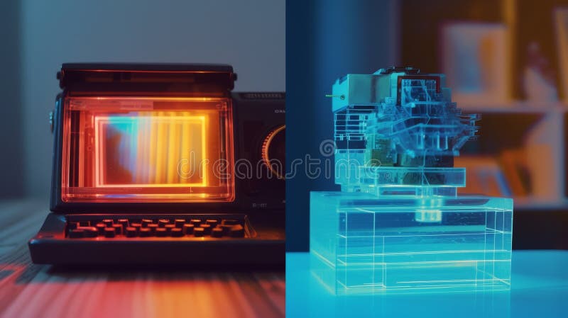 Dual Perspectives of Retro Tech and Abstract Art Stock Image - Image of ...