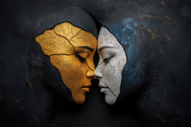 Dual Reflections on Dark Canvas: Abstract Two Faces Stock Illustration ...