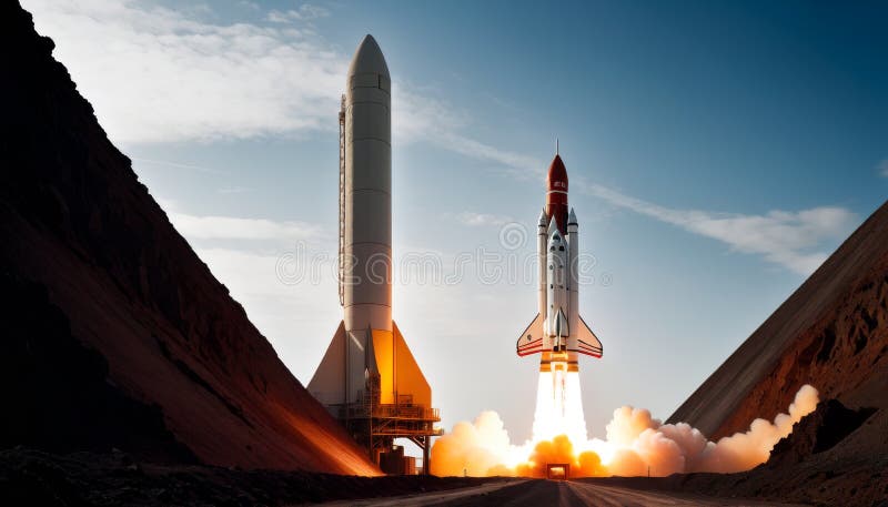 Dual Rocket Launch at Dusk stock image. Image of spacecraft - 320229939