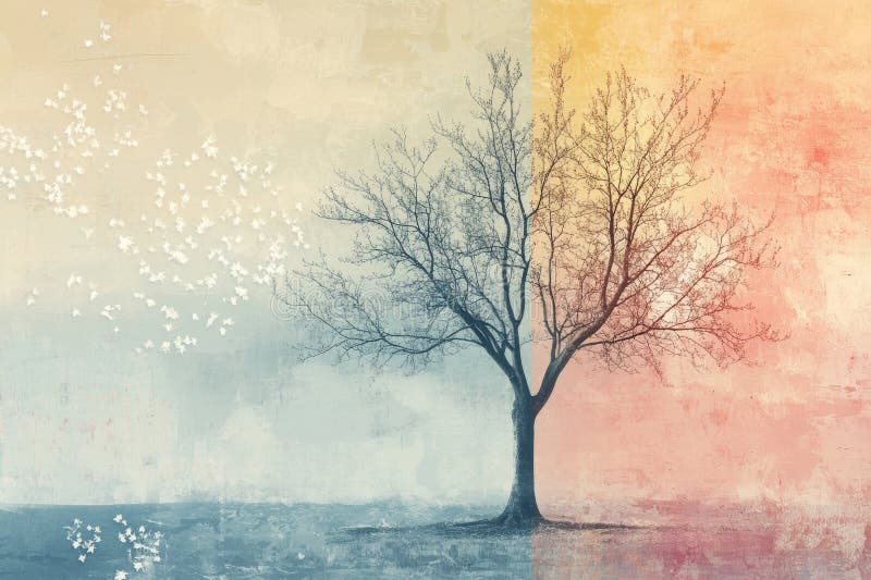 Dual Seasons Tree of Contrast and Beauty Stock Illustration ...