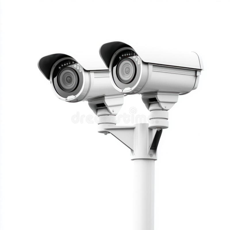 Dual Security Cameras Mounted on Pole Stock Illustration - Illustration ...