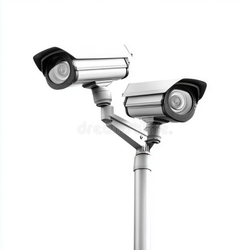 Dual Security Cameras Mounted on Pole Stock Illustration - Illustration ...