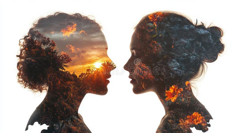 Dual Silhouettes Overlapping Human Faces with Nature Elements Concept ...