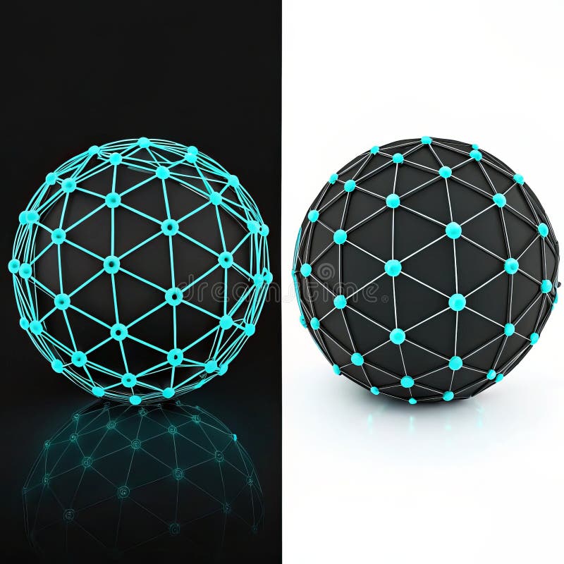 Dual Sphere Network 3D Render, Black and White Contrast, Connectivity ...