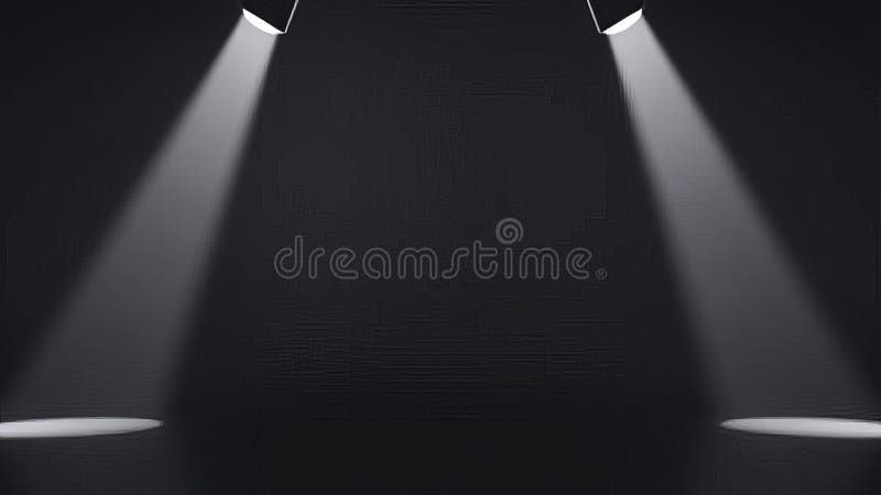 Dual Spotlights Casting Beams in a Dark, Empty Room Dramatic Stage ...