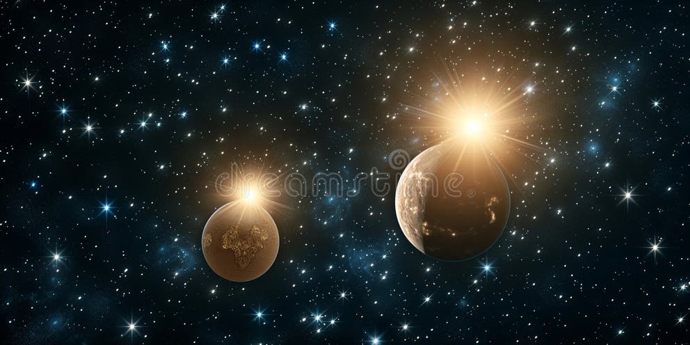 Dual Star System with Synchronized Planets Stock Illustration ...