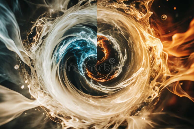 Dual Swirling Fire and Ice Vortex, Abstract Background Stock ...