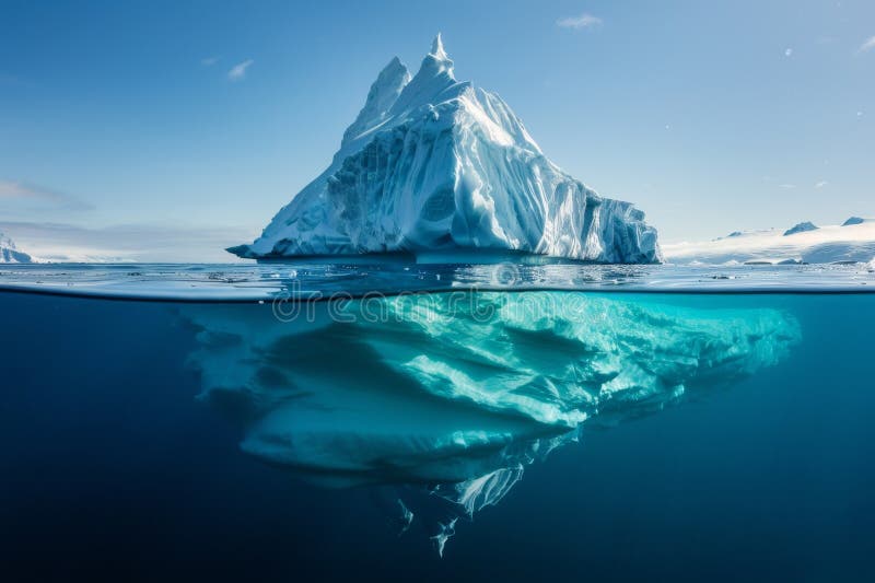 Dual View of a Serene Iceberg Floating on Calm Water, Capturing the ... Dual View of a Serene Iceberg Floating on Calm Water, Capturing the ...