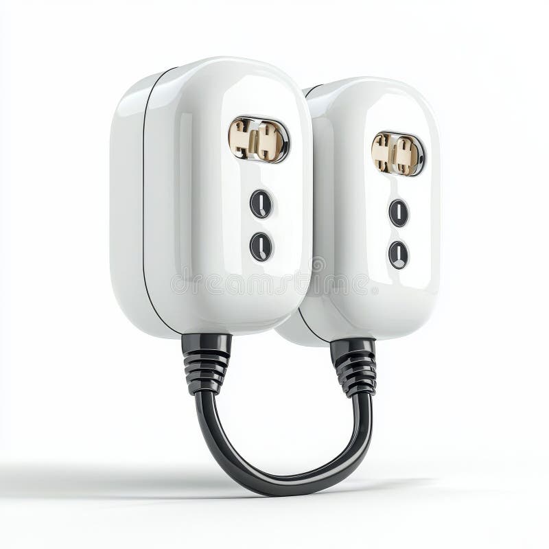 Dual White Electrical Power Outlet with Black Cord on a Clean ...