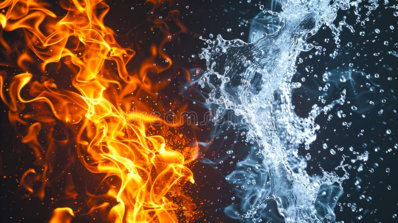 Duality of Fire and Water. Conceptual Image. Abstract and Dynamic ...