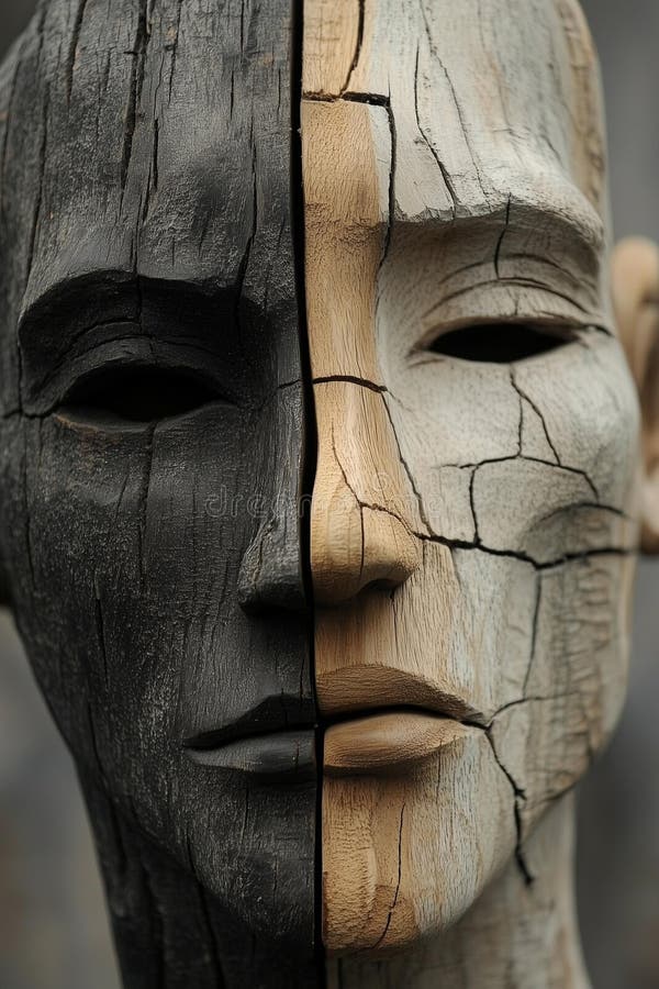 Duality of Wooden Faces Representing Contrasting Emotions and Textures ...