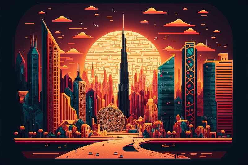Dubai Abstract Skyline As the Future of Crypto Community Illustration ...