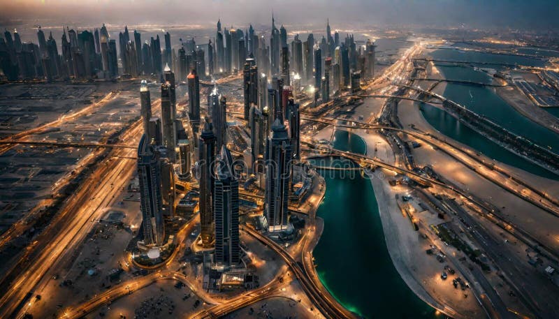 Dubai aerial view stock illustration. Illustration of night - 296938930