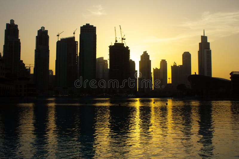 Dubai Beach and High-rise Buildings at Sunset Stock Image - Image of ...