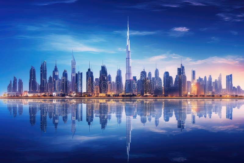 Dubai Business Bay Panoramic View, UAE, AI Generated Stock Illustration ...