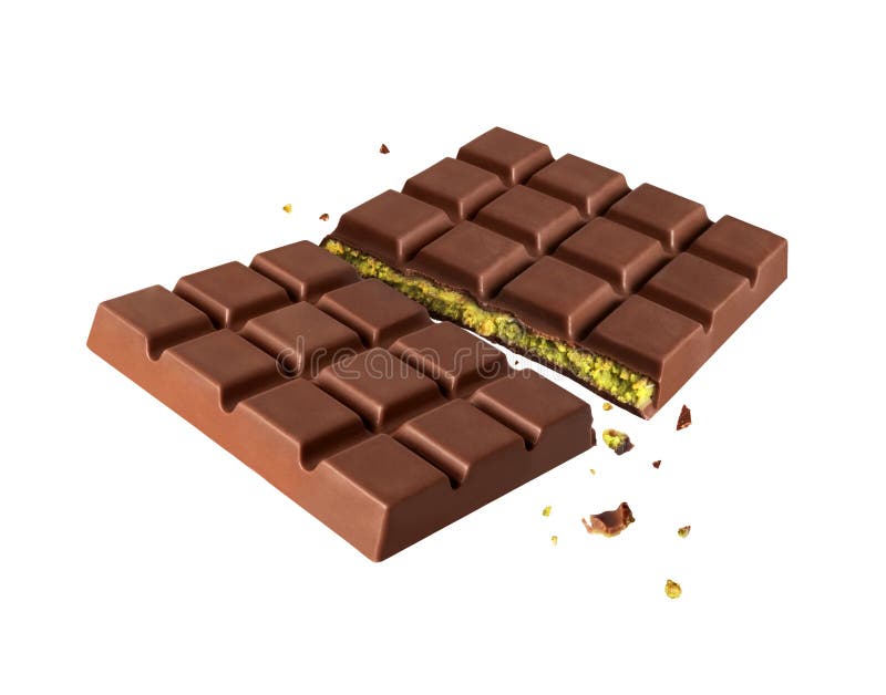 Dubai Chocolate Broken into Two Halves in the Air on a White Background ...