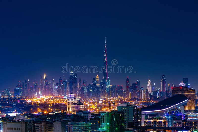 Dubai, UAE at night editorial stock image. Image of facade - 144773609