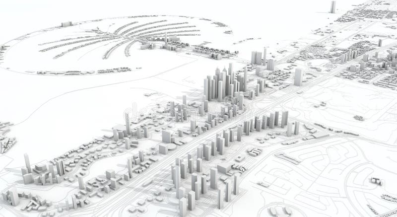 Dubai City Map 3D Rendering. Aerial Satellite View Stock Illustration - Illustration of guide ...