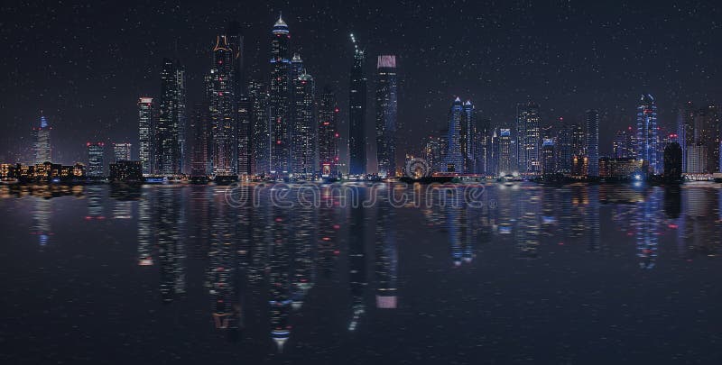 Dubai city reflection stock photo. Image of night, business - 61684380