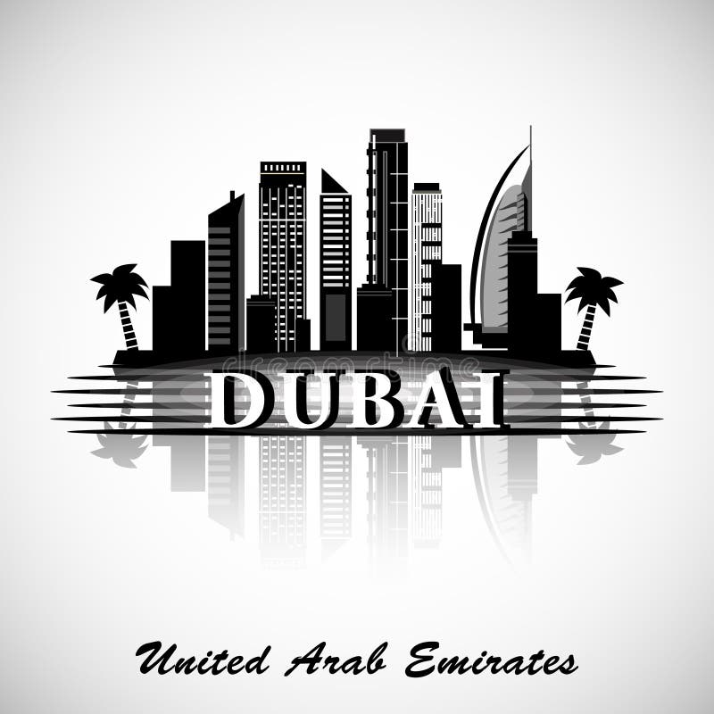 Dubai City Skyline with Reflection. Typographic Design Stock Vector ...