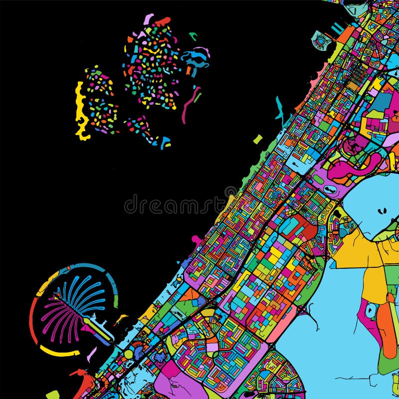 Dubai Colorful Vector Map on Black Stock Vector - Illustration of ...