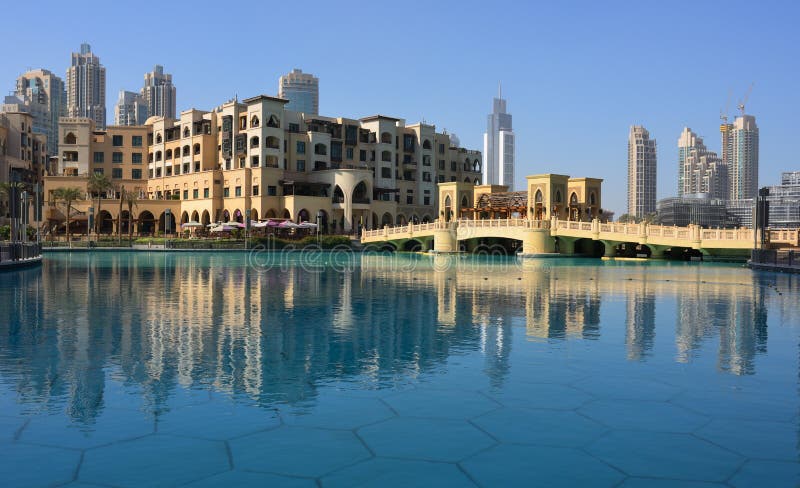 Dubai Downtown Buildings Reflecting in the Water Stock Photo - Image of ...