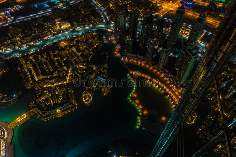 Dubai Downtown Night Scene with City Lights. Top View Stock Photo ...