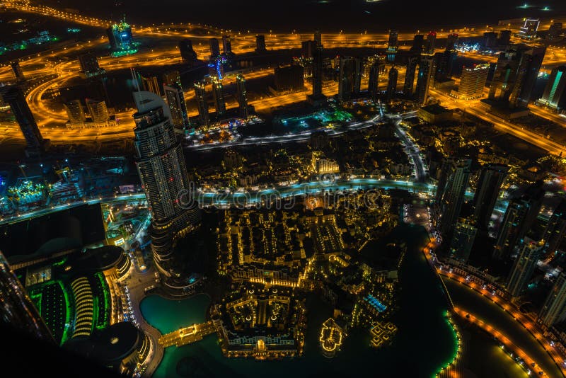 Dubai Downtown Night Scene with City Lights. Top View Stock Photo ...