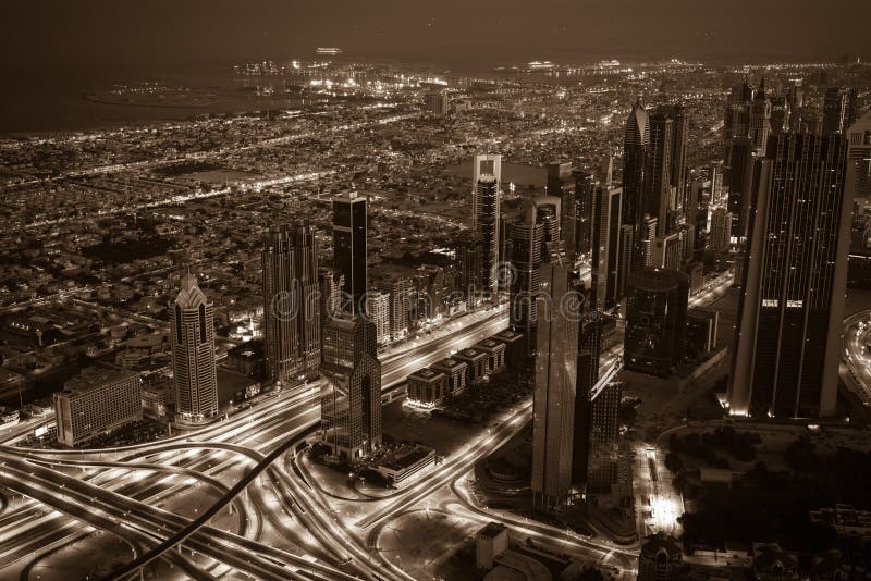 Dubai Downtown Night Scene with City Lights. Top View Stock Photo ...