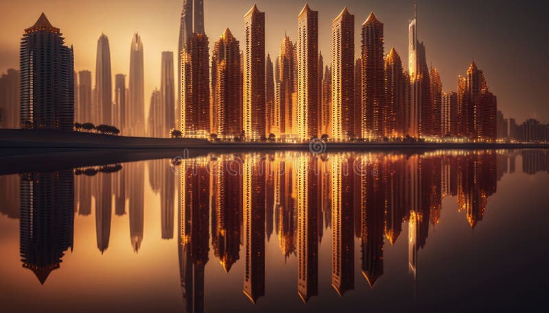 Dubai, Emirates,side View Sunset, Reflection and Lights Stock ...