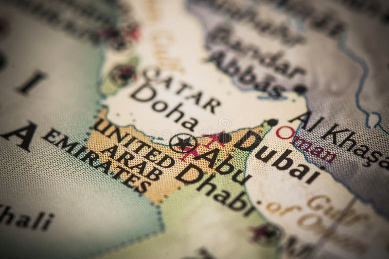 Dubai en mapa imagen de archivo. Imagen de atlas, ciudad - 110211115