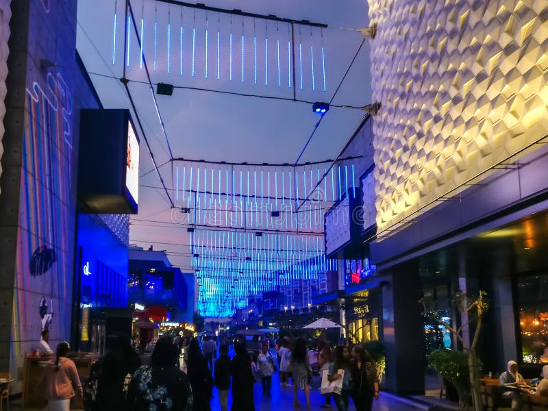 Dubai Epic Neon Light Interior Design of the Dubai City Walk at Night ...