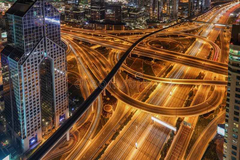 Dubai Famous Highway and Traffic Junction and Road Stock Image - Image ...