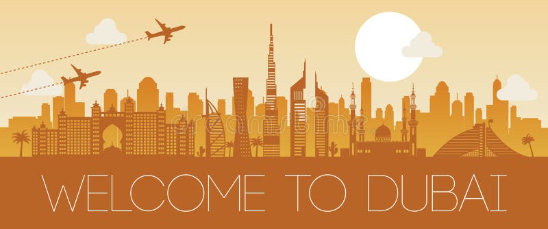 Dubai Famous Landmark Silhouette Style,desert Tone Color,flag Color ...