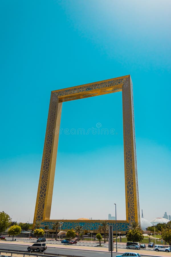 Dubai frame in city stock image. Image of arch, iron - 254753255