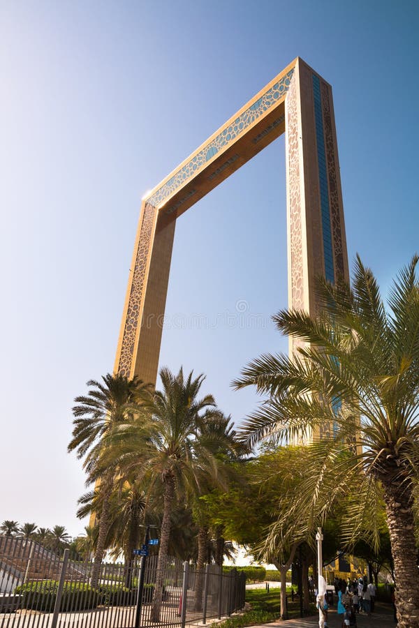 Dubai Frame at Sunset Against of Blue Sky Editorial Stock Photo - Image ...