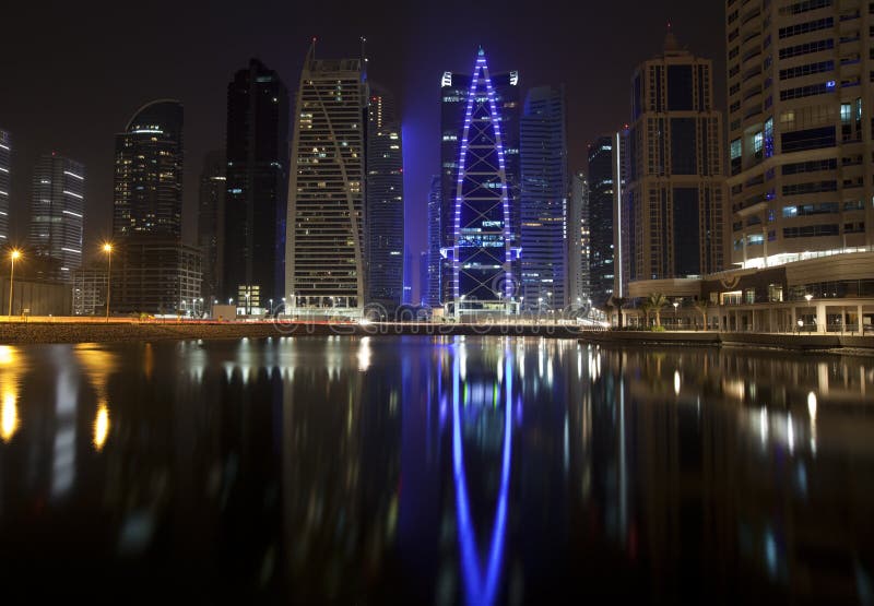 Dubai, JLT district stock photo. Image of east, night - 24906546