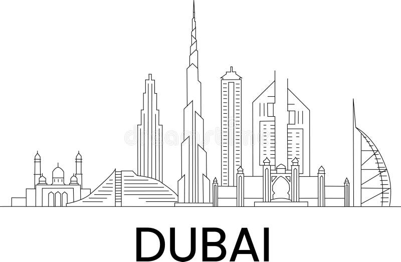 Dubai City Line Draw Free Vector Stock Vector - Illustration of ...