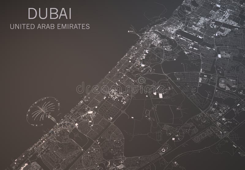 Dubai Map, Satellite View, United Arab Emirates Stock Illustration ...