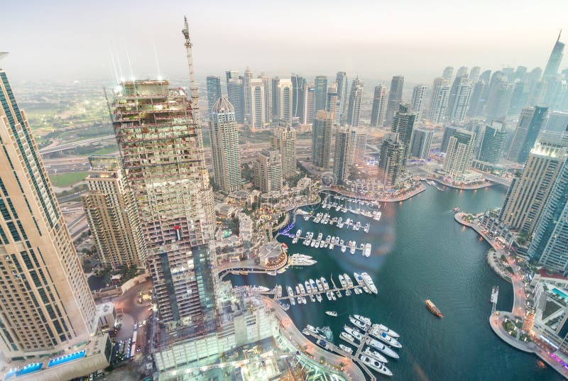 Dubai Marina Buildings Along Artificial Canal Stock Photo - Image of ...