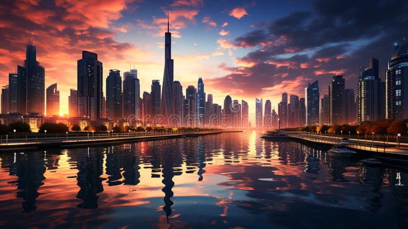 Dubai Marina Full View at Sunset Moment Stock Photo - Image of ...
