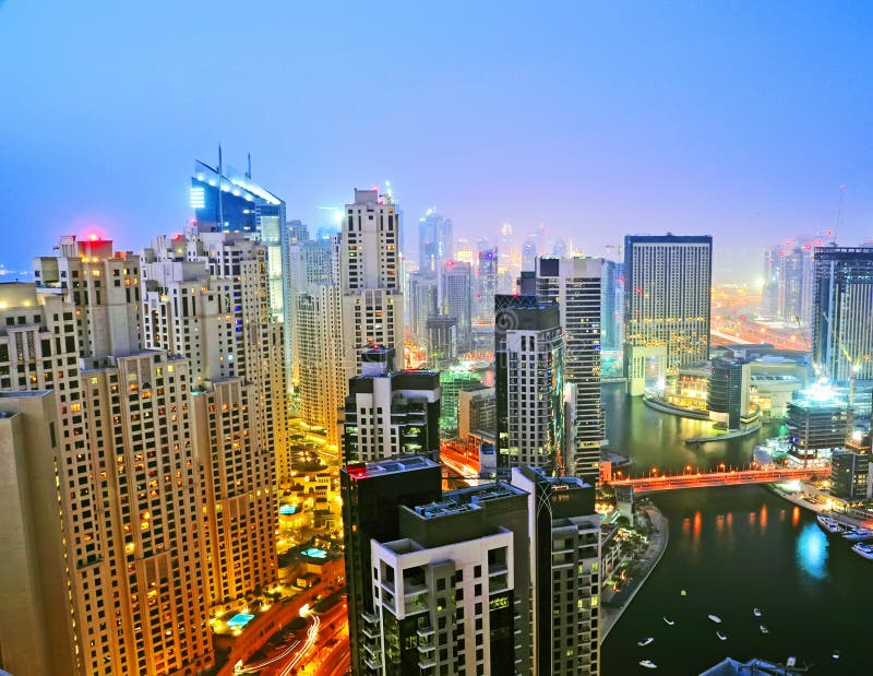 Dubai Marina Night Scene 3 stock image. Image of arabian - 10175569
