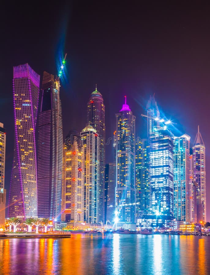 Dubai marina at night, UAE editorial image. Image of structure - 205961090